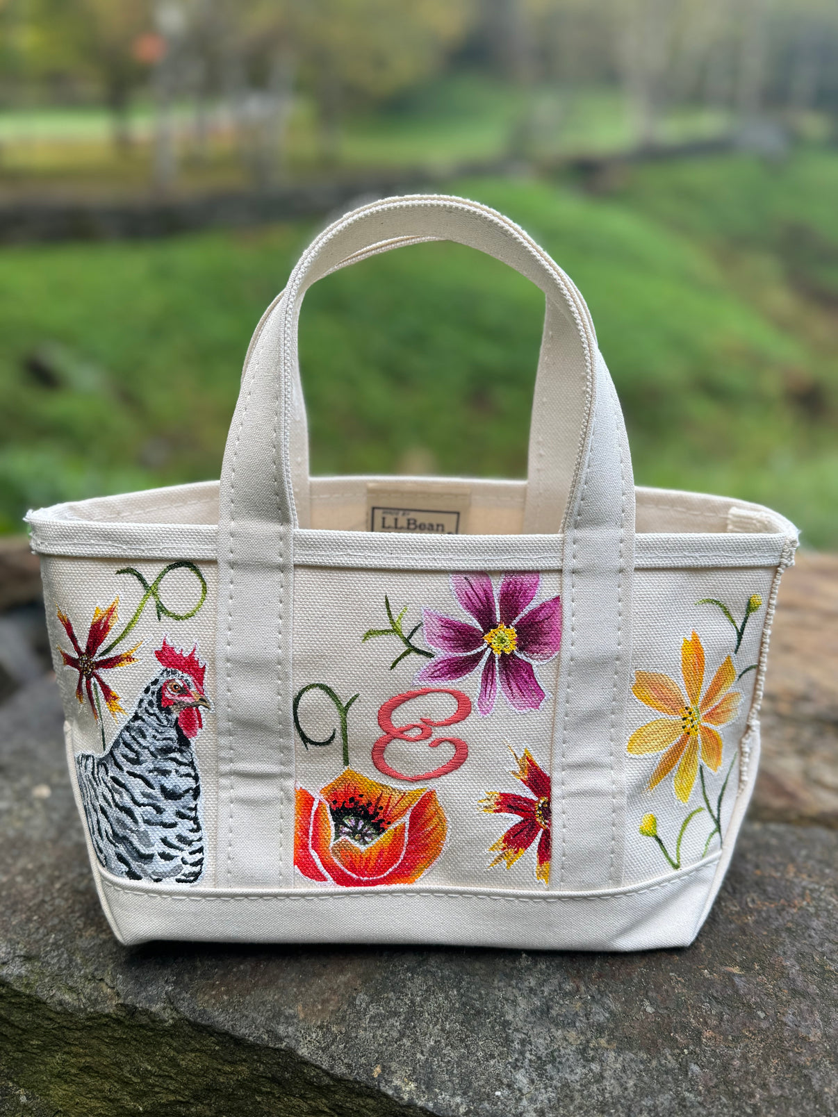 Custom Painted LLBean Tote with Bag on Hand – Willough Designs